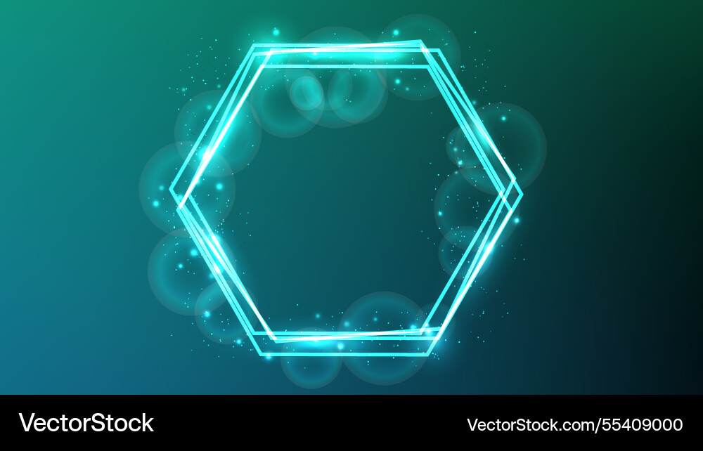 Neon hexagon frame with shining effects Royalty Free Vector