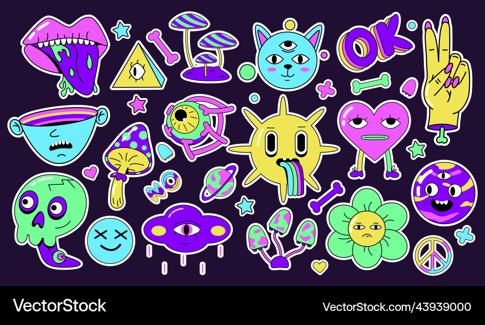 Psychedelic mushroom art bright hallucination Vector Image