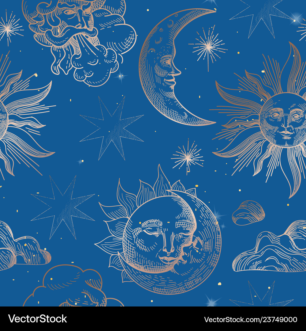 Vintage Sun & Moon Pattern Royalty Free Vector Image