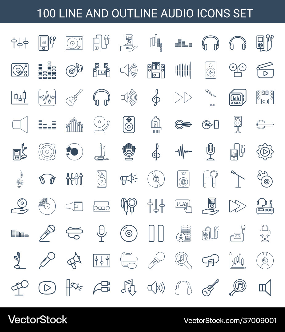 100 audio icons Royalty Free Vector Image - VectorStock