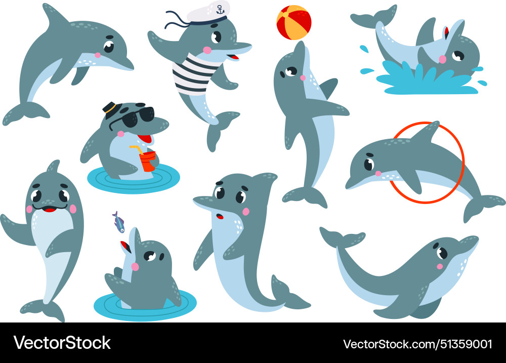Cartoon dolphins funny dolphin performing Vector Image