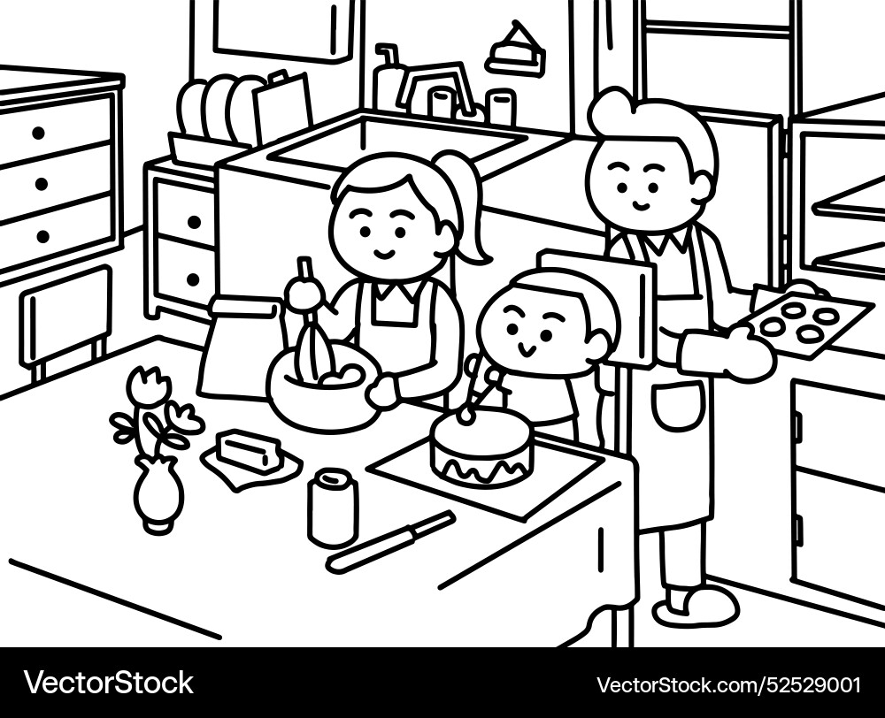 Family make some cake in the kitchen Royalty Free Vector