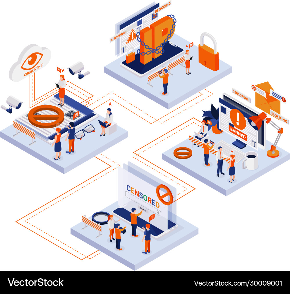 Internet censorship isometric concept Royalty Free Vector