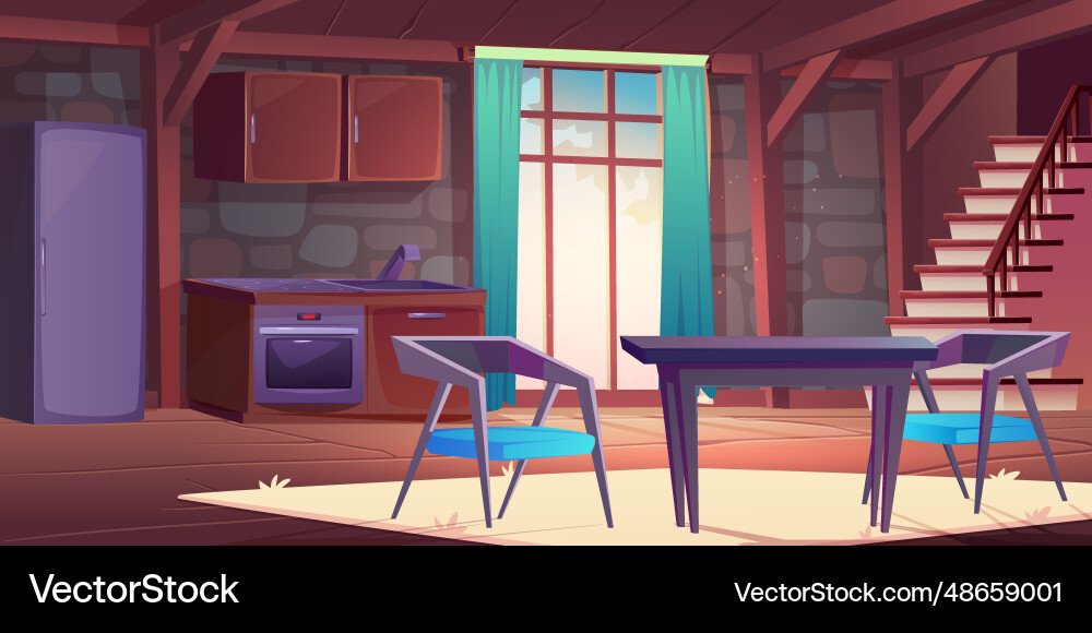 Poor kitchen interior with old furniture Vector Image