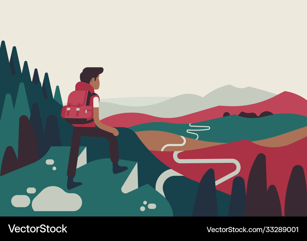 Quality flat design on person standing cliff Vector Image