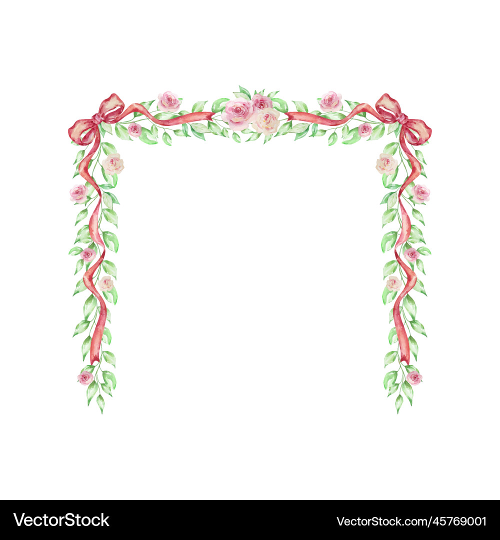Watercolor greenery floral frame with flowers Vector Image