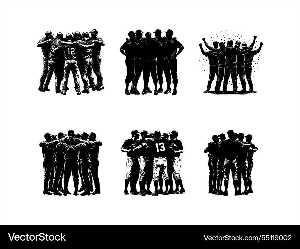 Baseball team victory huddle silhouette art Vector Image