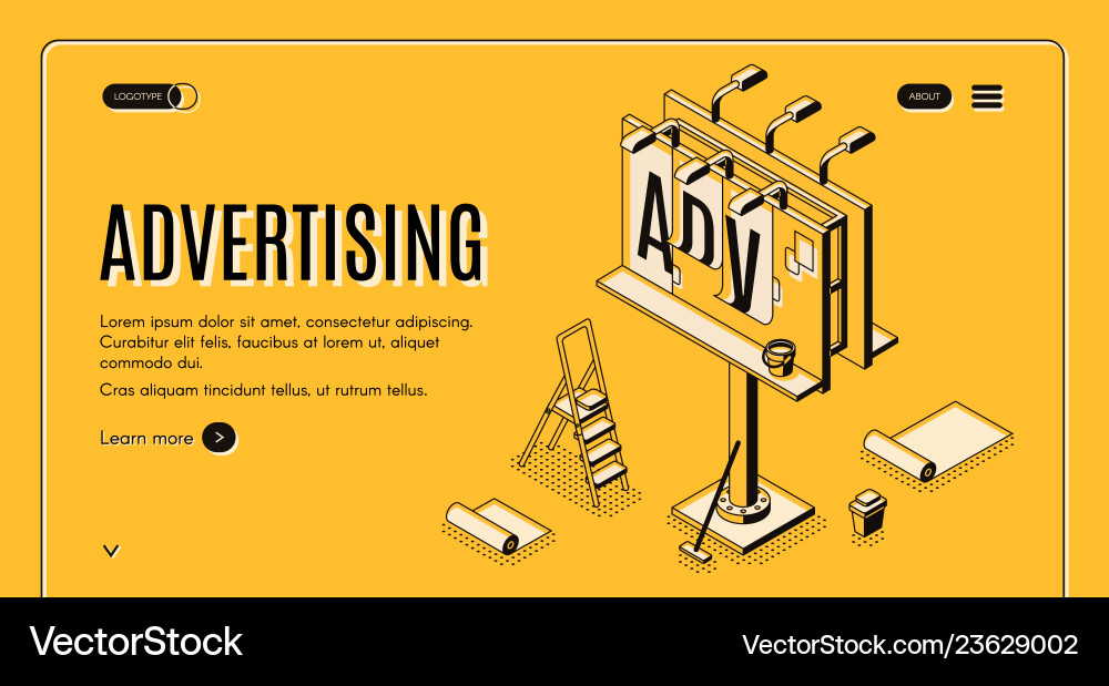 Isometric Advertising Banner with Ladder Vector Image