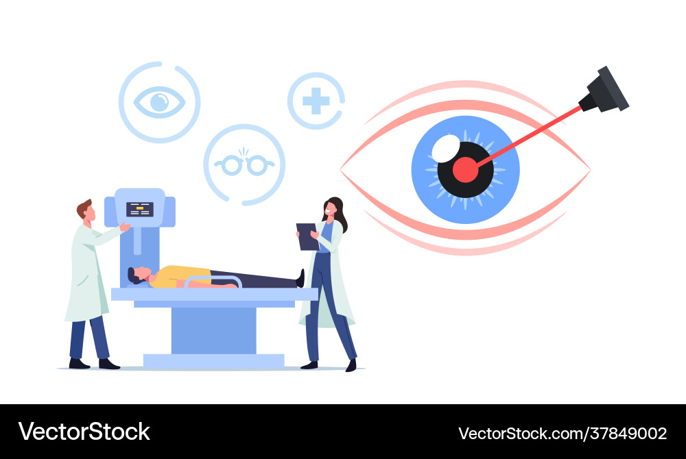 Patient character with eye disease applying laser Vector Image