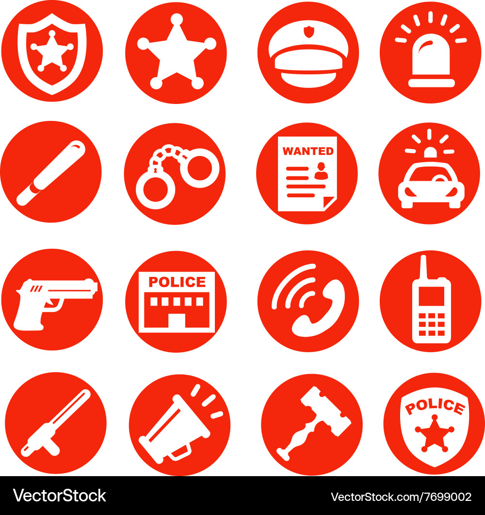 Police icons set red buttons Royalty Free Vector Image