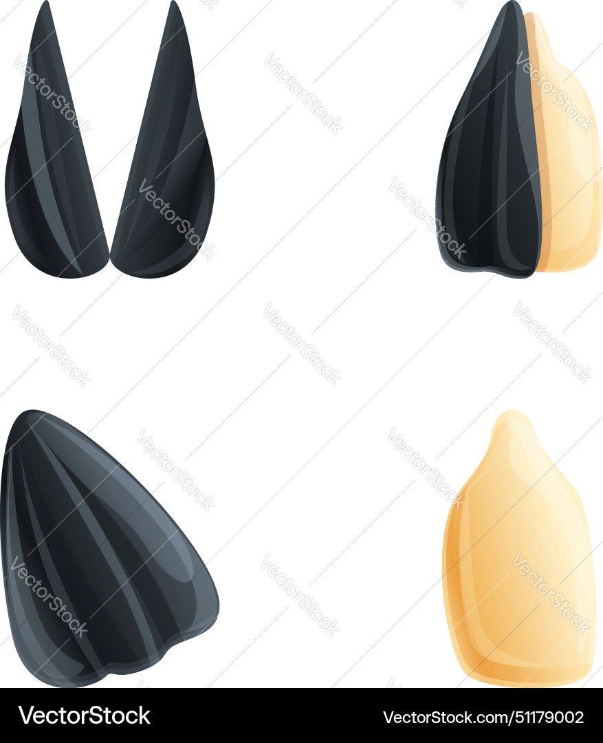 Sunflower seed icons set cartoon peeled Royalty Free Vector