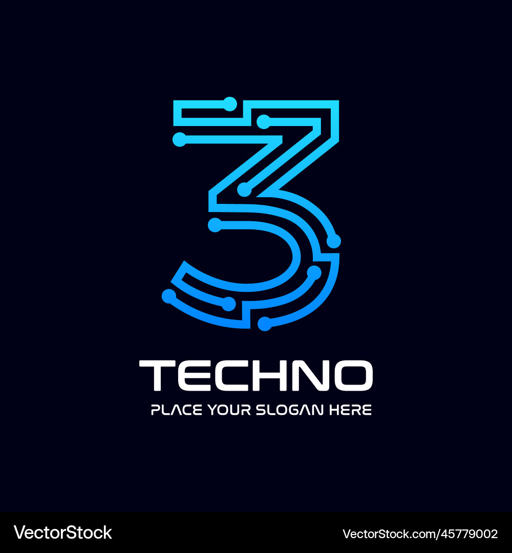 Three or 3 number technology logo template Vector Image