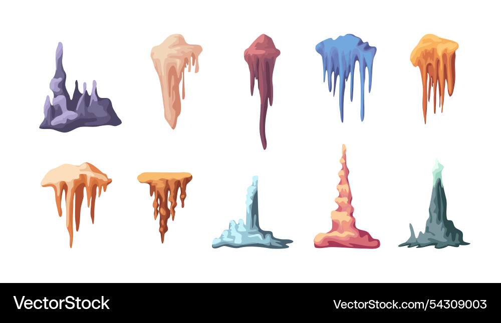 Cartoon color different stalactite and stalagmite Vector Image