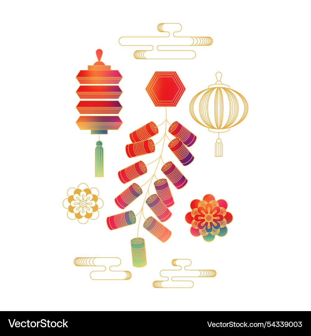 Chinese new year lantern firecrackers and lamp Vector Image