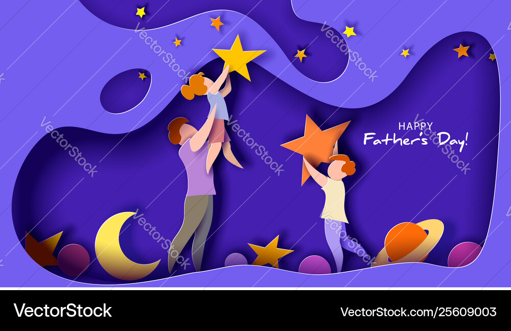 Father and Daughter Reaching for Stars Royalty Free Vector