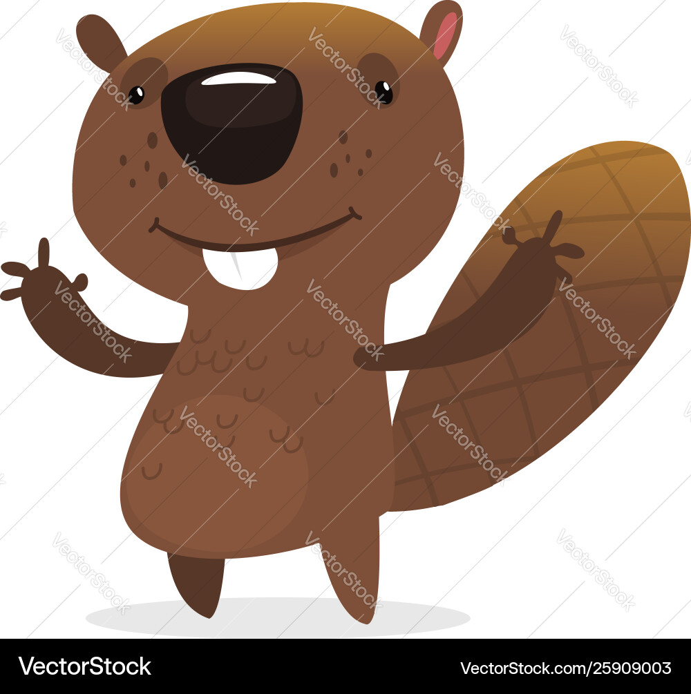 Funny cartoon beaver waving Royalty Free Vector Image