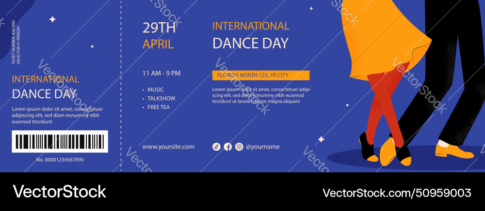 Hand drawn international dance day ticket template