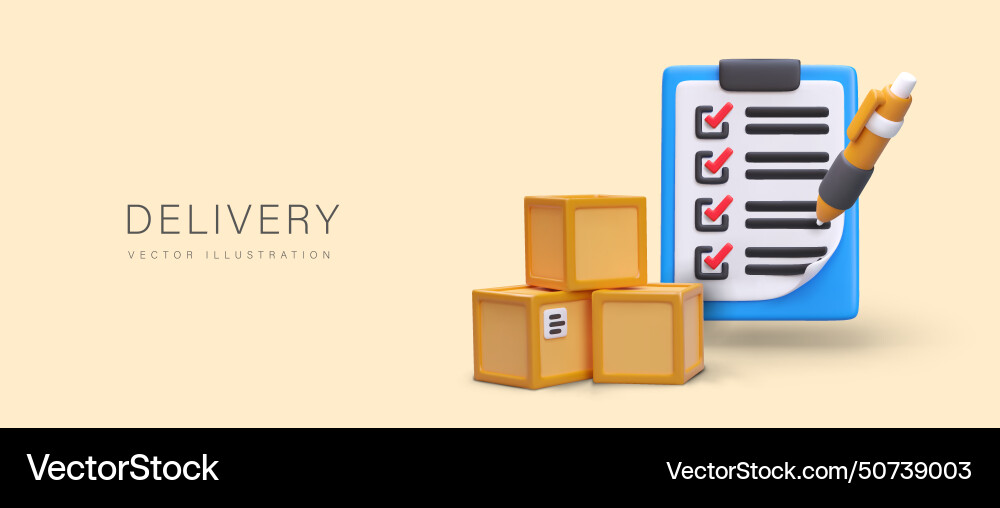 Lieferkonzept Stapel von Boxen Checkliste Stift Vektorbild