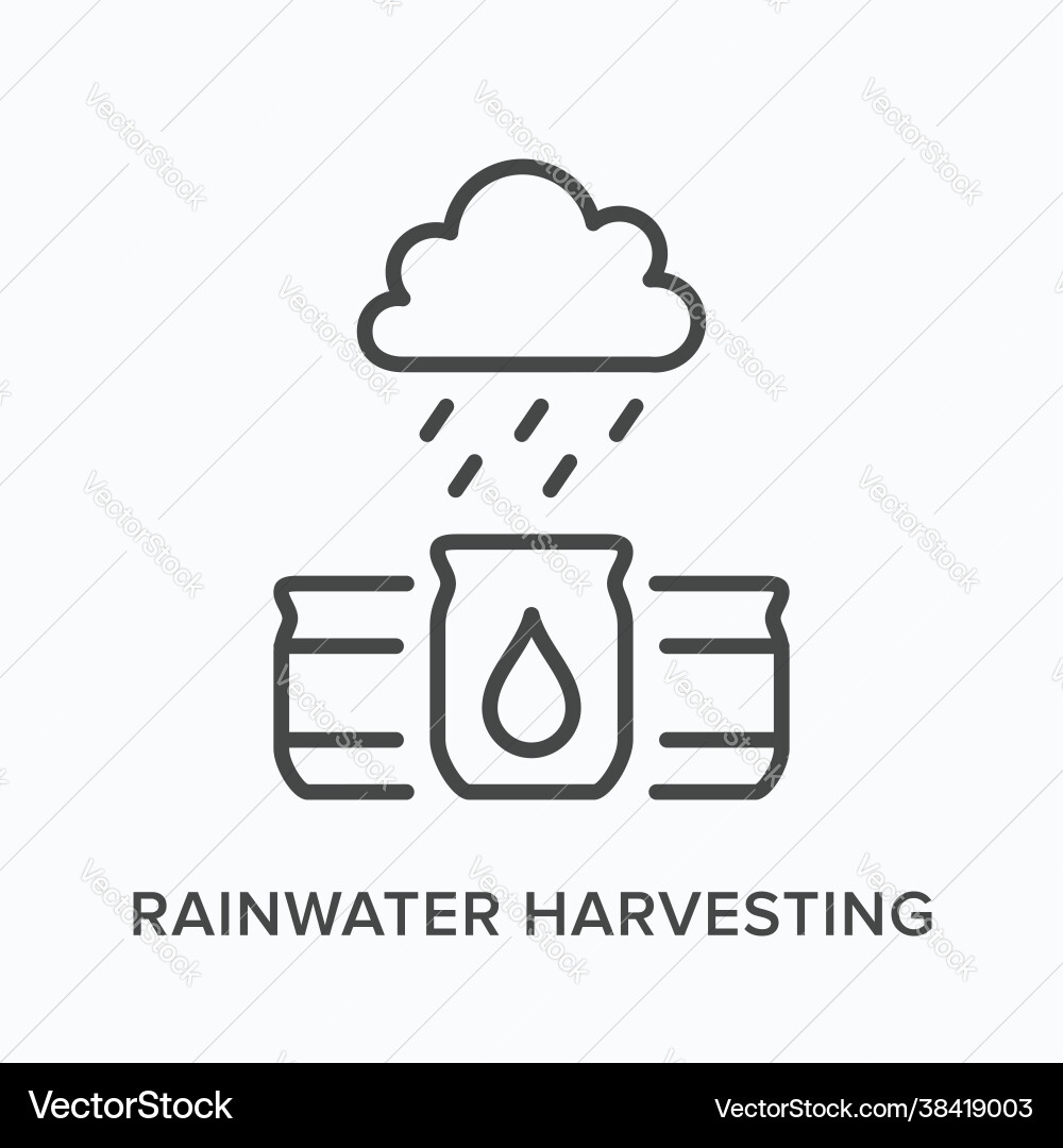Rainwater harvesting flat line icon Royalty Free Vector