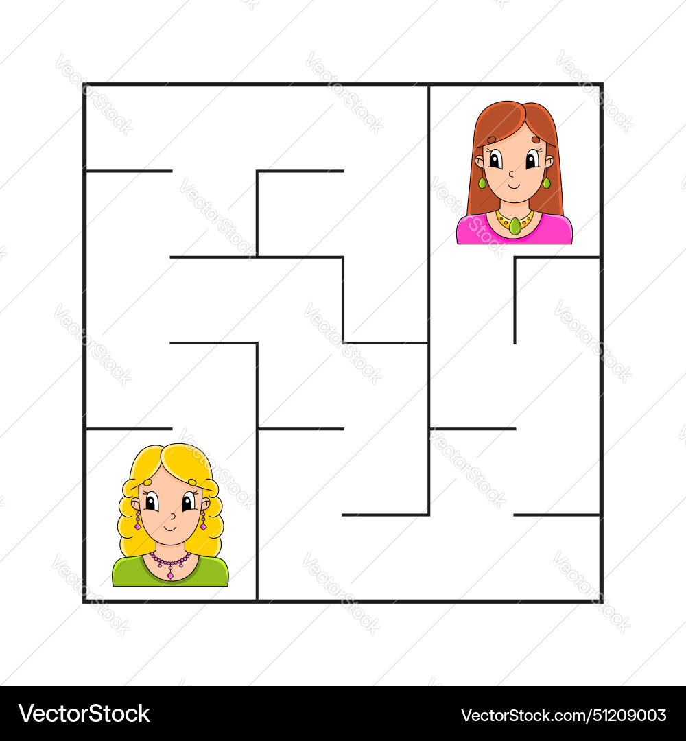 Simple square maze for toddlers with cute cartoon Vector Image