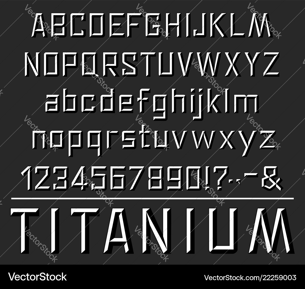 Titanium font letters alphabet Royalty Free Vector Image