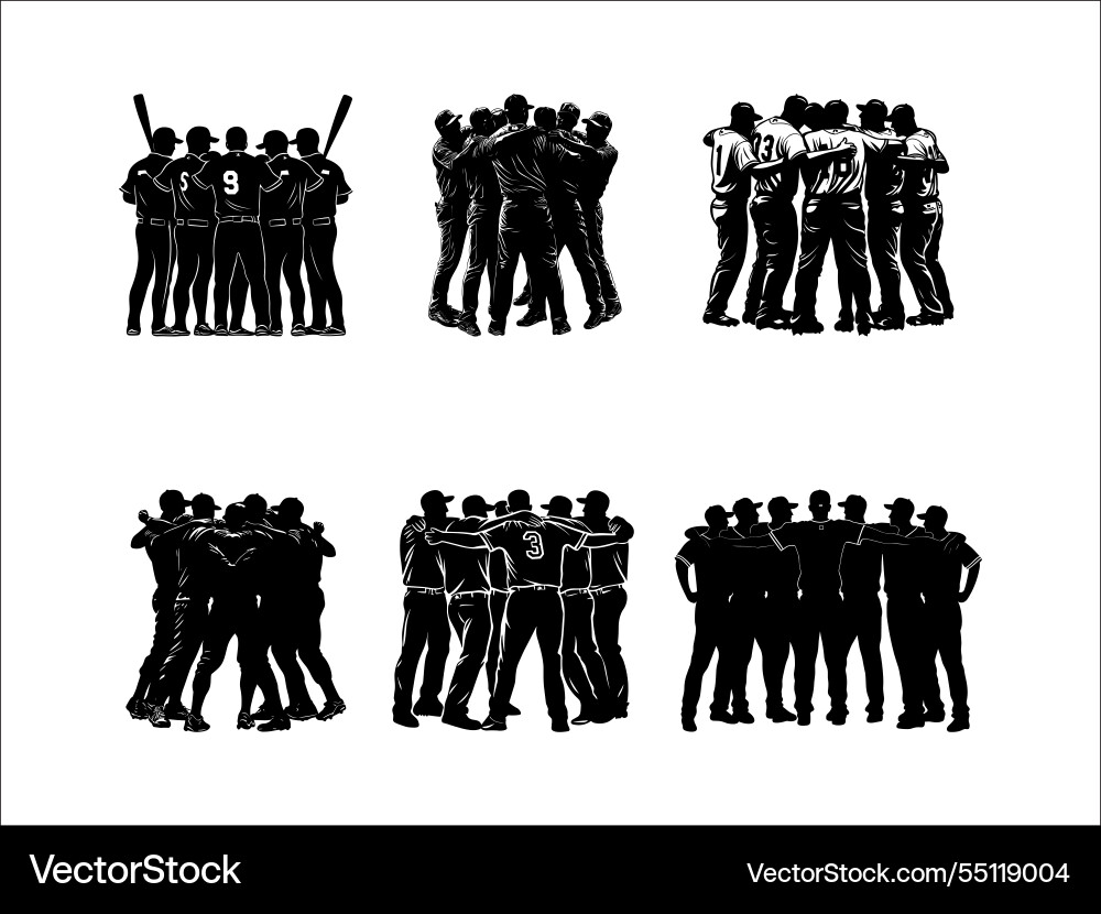 Baseball team victory huddle silhouette art Vector Image