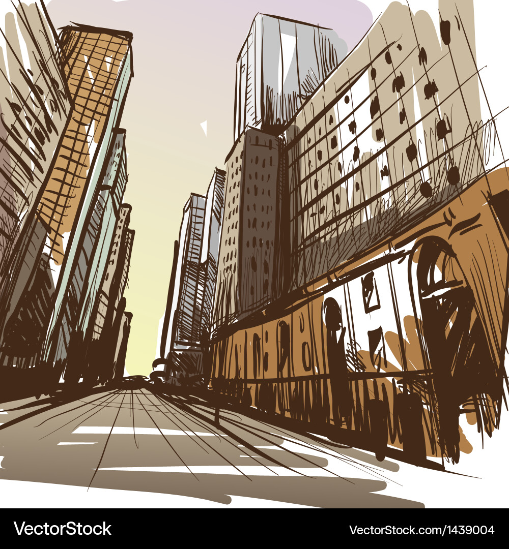 City hand drawn Royalty Free Vector Image - VectorStock