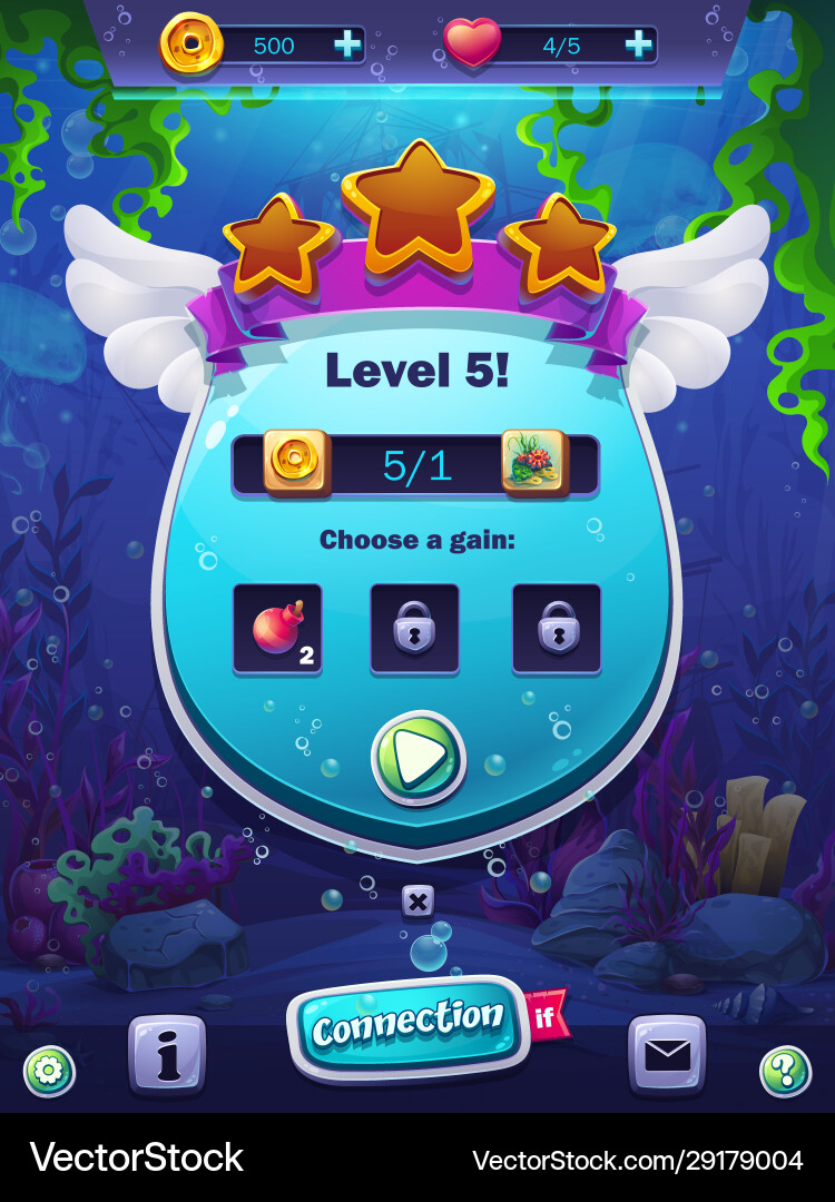 Fish world level screen Royalty Free Vector Image