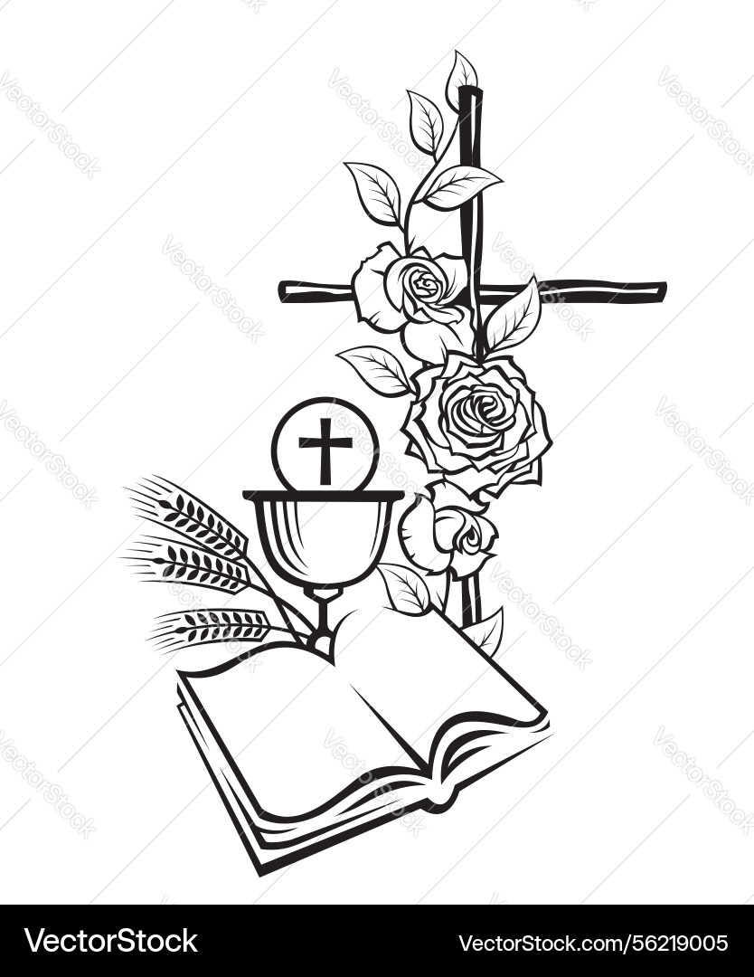 Holy Communion Icon - Christ & Roses Vector Image
