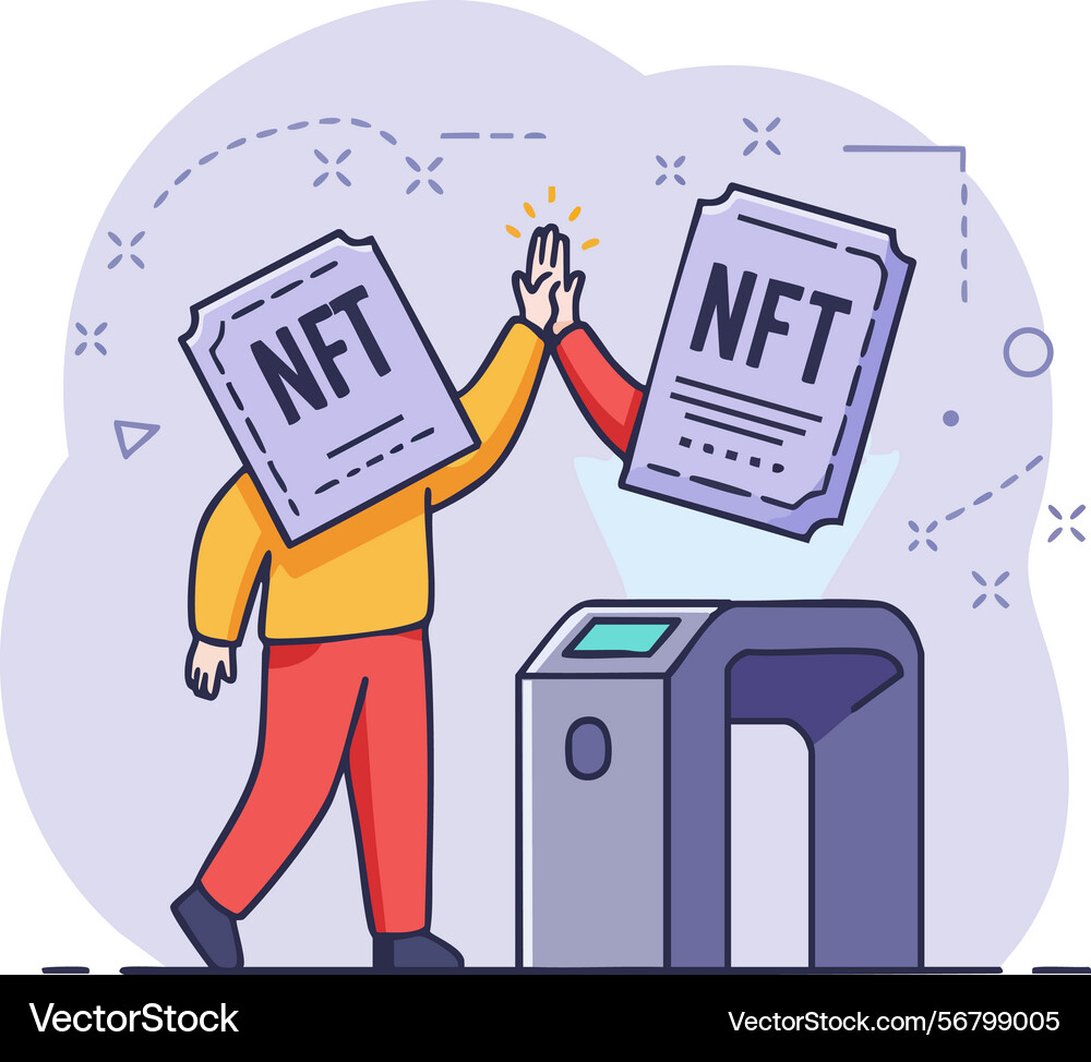 Nft concept with person and document high five Vector Image