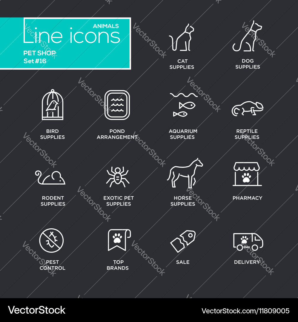 Pet shop - single line pictograms set Royalty Free Vector
