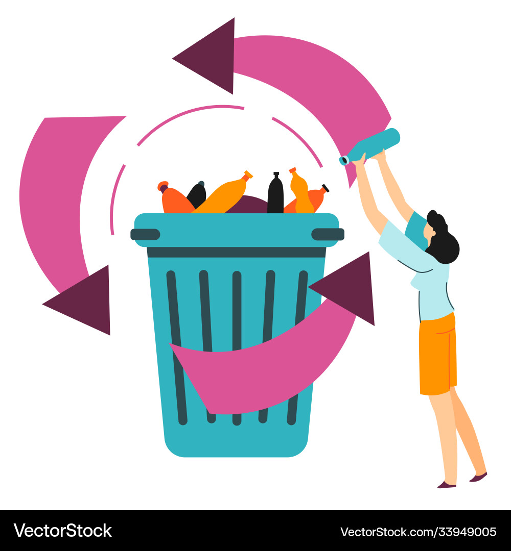 Plastic waste recycling process bin with litter Vector Image