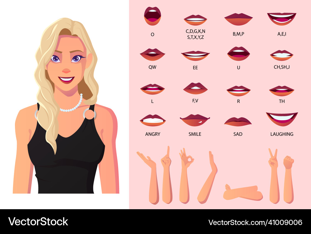 Blonde Woman Lip Sync Animation Royalty Free Vector Image