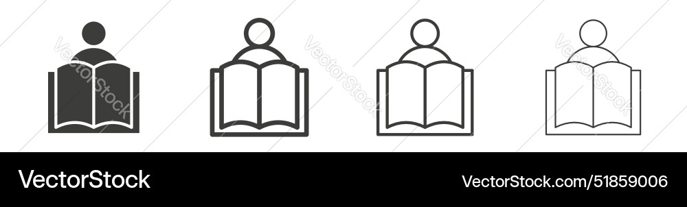 Book open reader icon set student study Royalty Free Vector