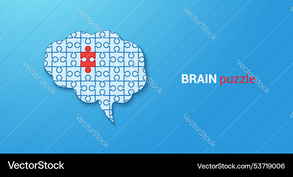 Brain puzzle pieces one part red mental health Vector Image