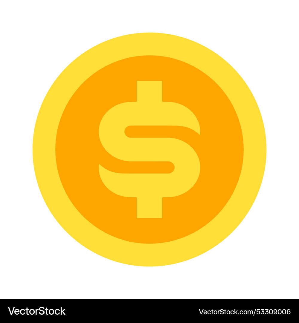 Dollar coin flat gold Royalty Free Vector Image
