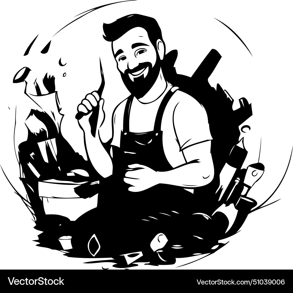 Handyman with tools hand drawn in cartoon style Vector Image