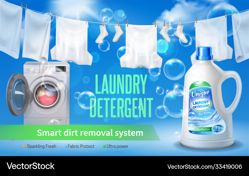 Laundry detergent realistic horizontal banner – Royalty-Free Vector ...