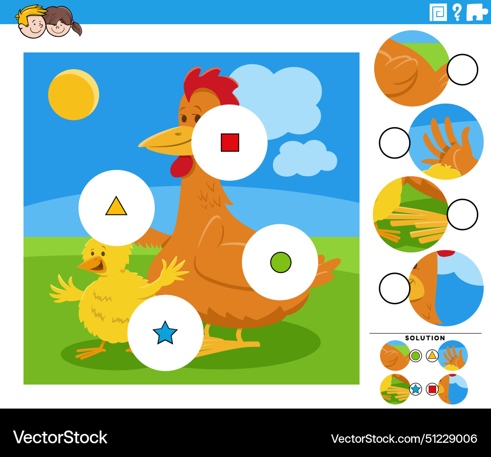 Match the pieces activity with cartoon hen Vector Image