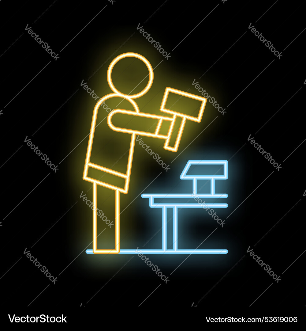 Neon sign of blacksmith working with hammer Vector Image