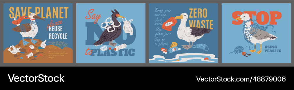 Plastic pollution posters set flat Royalty Free Vector Image