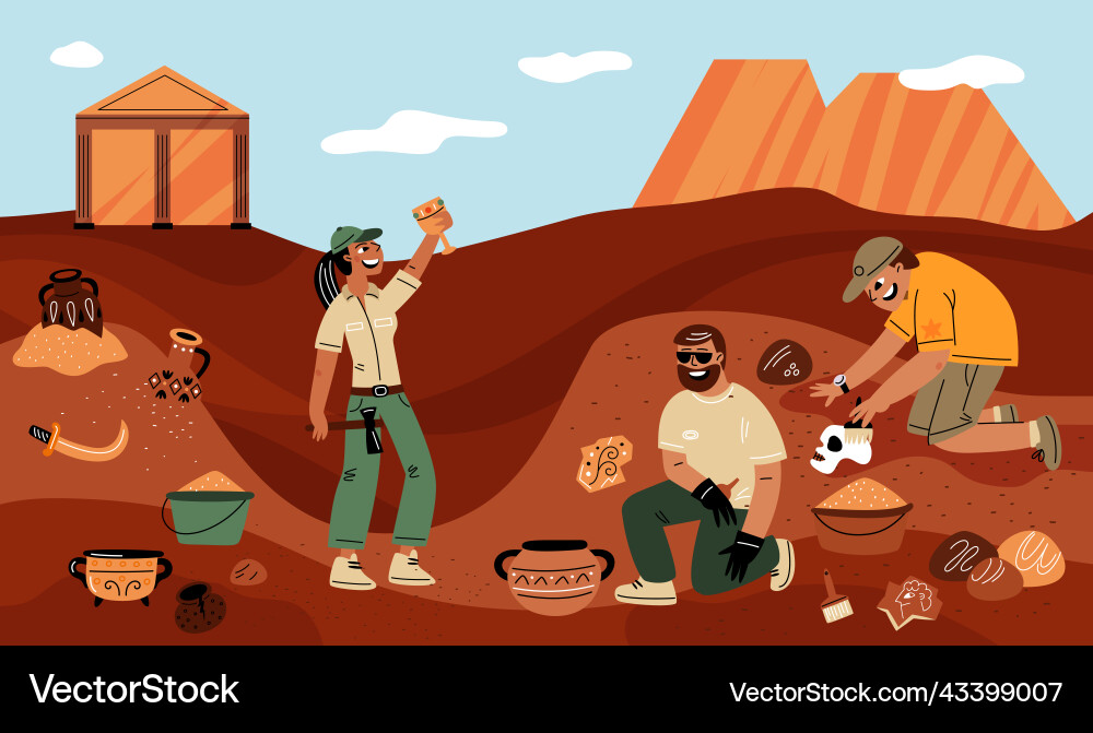 Archaeological excavations funny archaeologist Vector Image