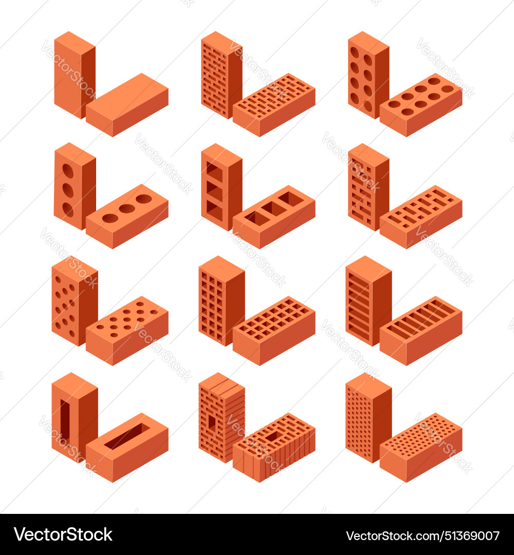 Brick isometric icons in flat style Royalty Free Vector