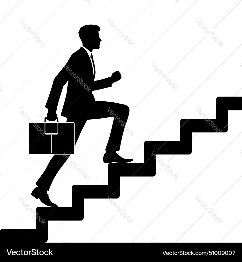 Businessman climb up stairs silhouette Royalty Free Vector
