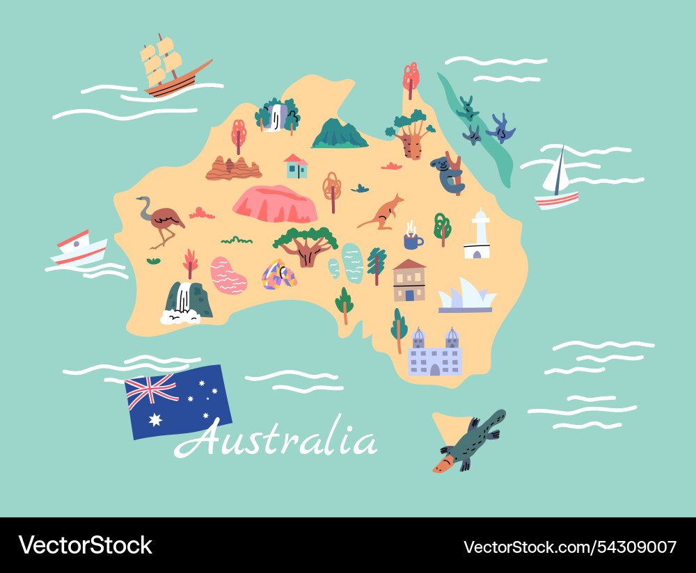 Cartoon color doodle australia map Royalty Free Vector Image
