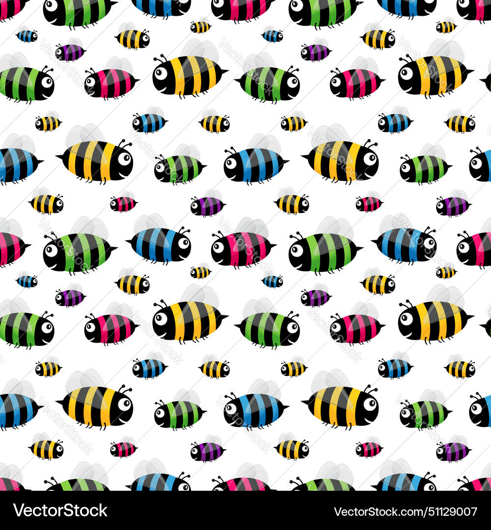 Colorful bee seamless pattern multicolor cartoons Vector Image
