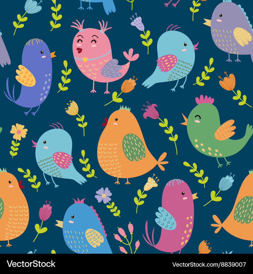 Cute birds seamless pattern Royalty Free Vector Image