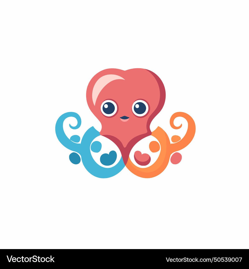 Cute heart with fish and octopus logo Royalty Free Vector