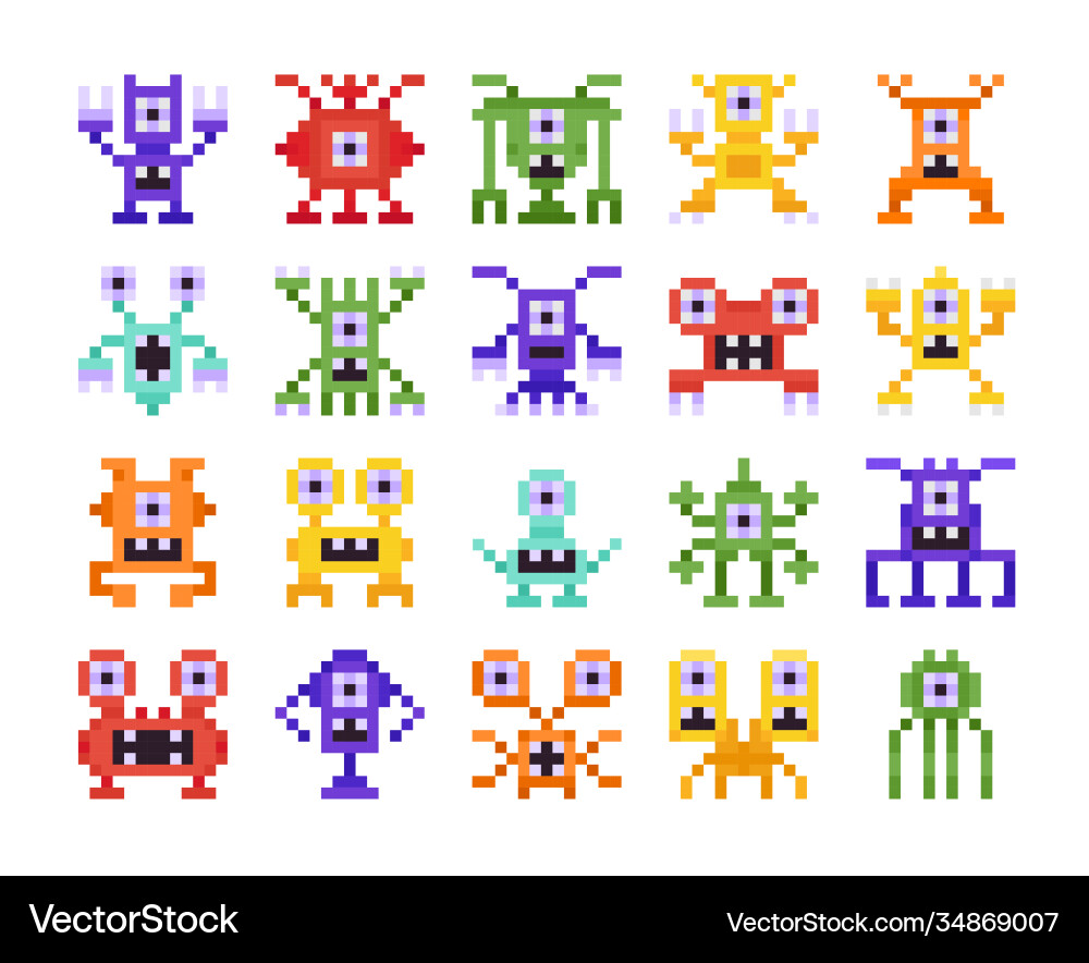 Set pixel monsters retro design for computer Vector Image