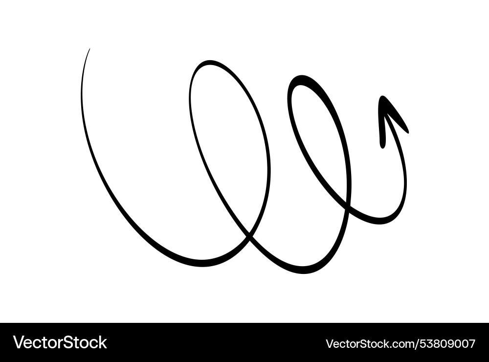 Spiral curved arrow hand drawn on white Royalty Free Vector